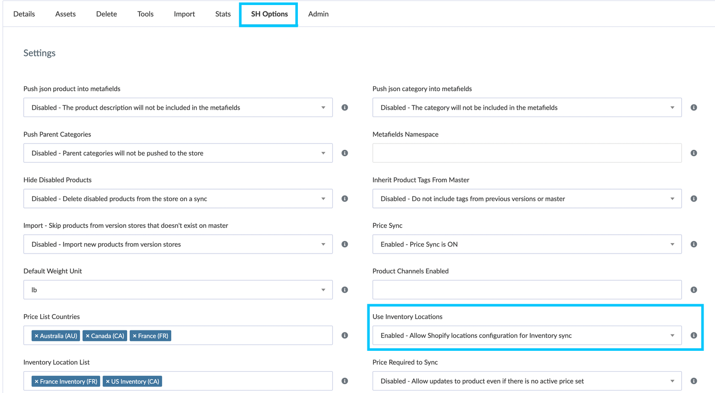Inventory Location Configuration for Shopify Channel – PIM